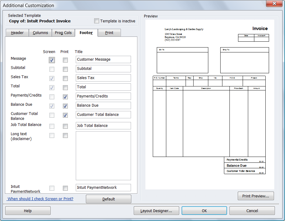 How To Add Footer Fields To QuickBooks Invoice Template